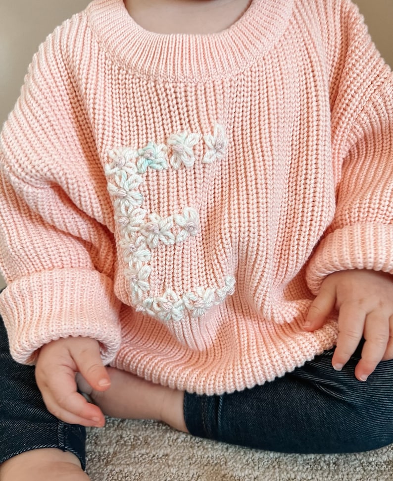 Floral Initial Sweater, Custom Knit Sweater, Hand Embroidered Letter ...