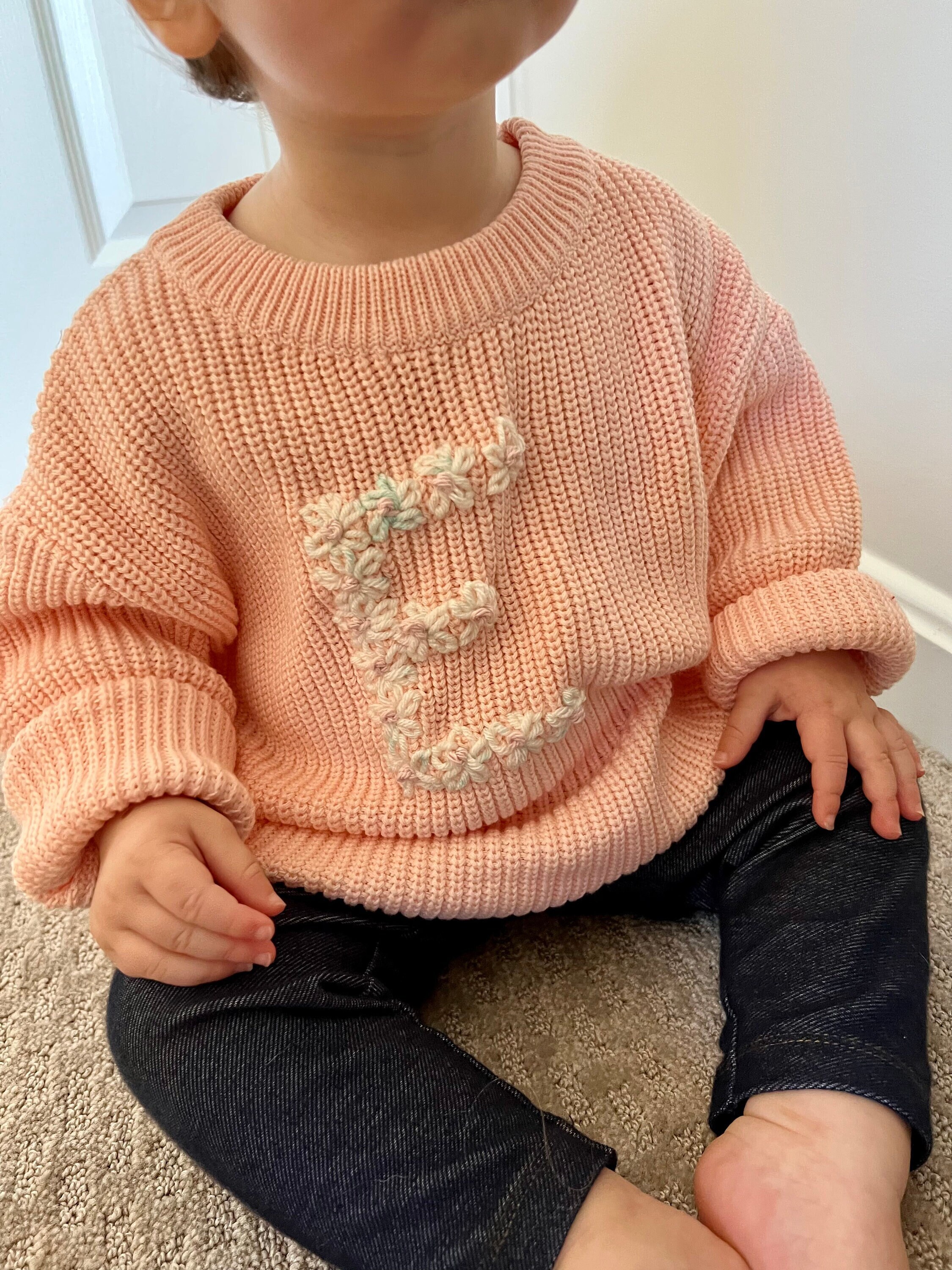 Floral Initial Sweater, Custom Knit Sweater, Hand Embroidered Letter ...