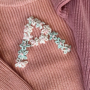 Floral Initial Sweater Custom Knit Sweater Hand Embroidered - Etsy