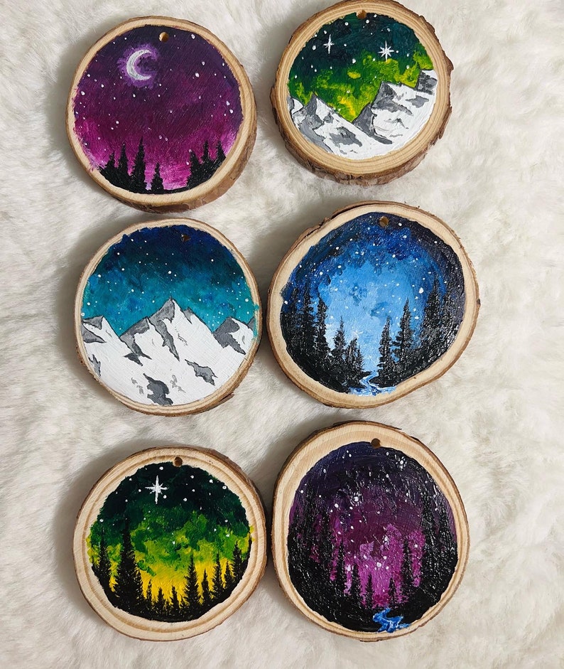 Painted Tree Slice Ornament - Etsy