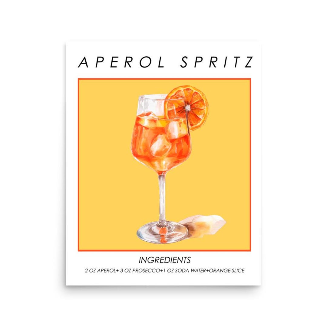 Aperol Spritz Art Print, Bar Cart Decor Cocktail Poster, Party ...