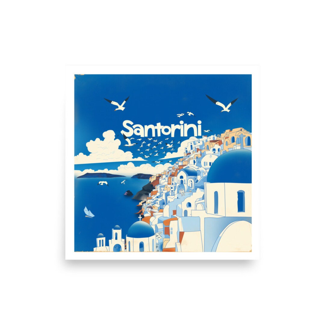 Vibrant Santorini Greece Art Print - Contemporary Pop Art Style - Etsy