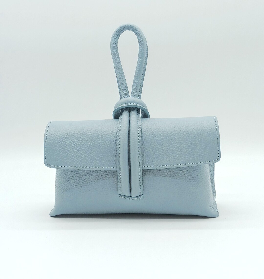 Light Blue Italian Genuine Pebble Leather Crossbody Handbag – Made in ...