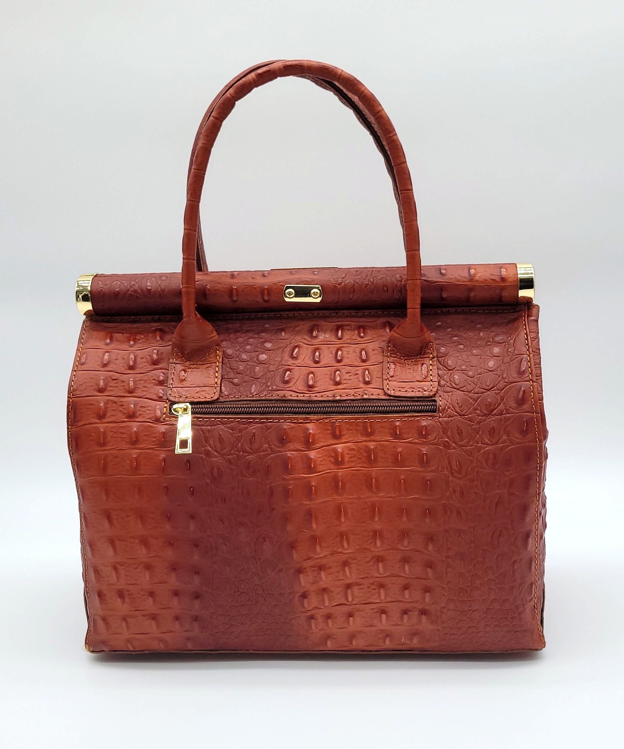 Italian Lock & Key Genuine Croc Embossed Leather Handbag Satchel Rust ...