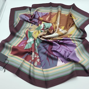 Italian Designer Floral Silk Twill Square Scarf 35x35 – Made in Italy ...