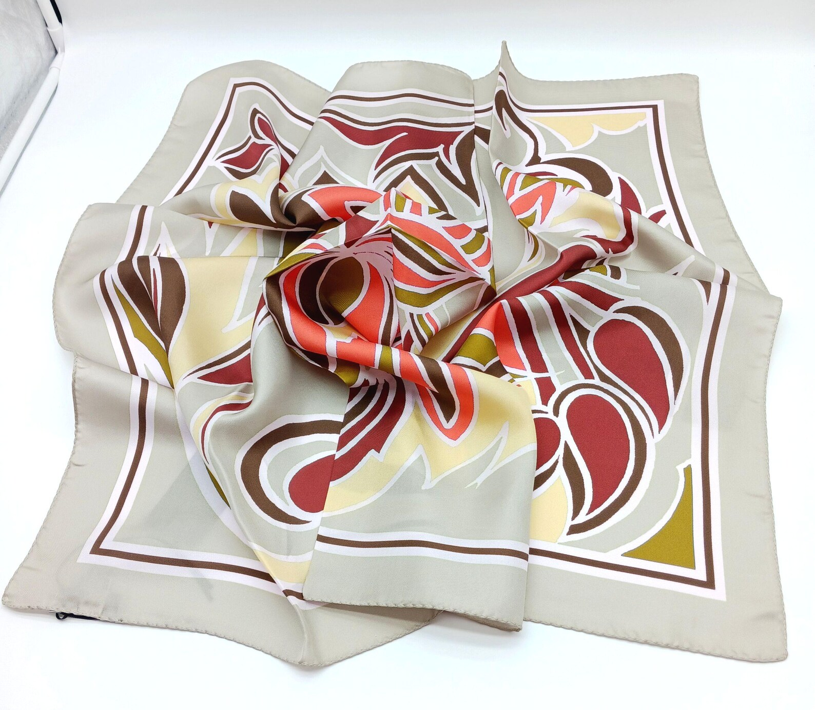 Italian Floral Design Silk Twill Square Scarf 35x35 – Made in Italy ...