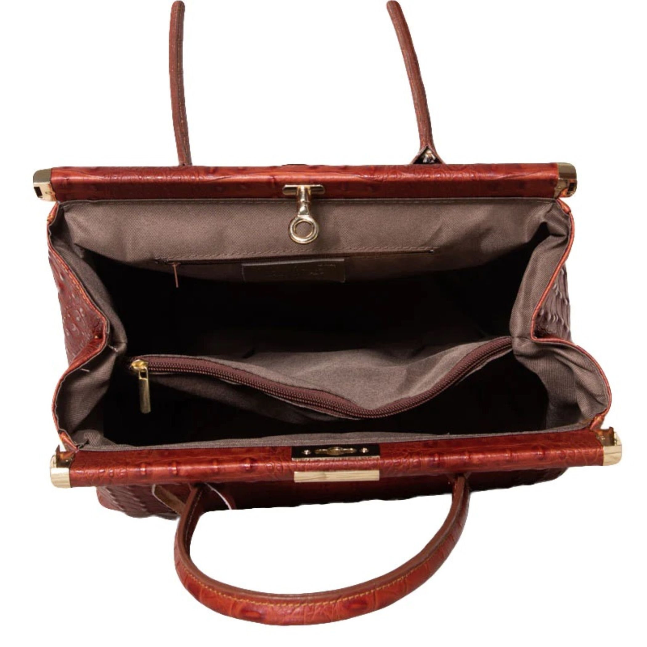 Italian Lock & Key Genuine Croc Embossed Leather Handbag Satchel Rust ...
