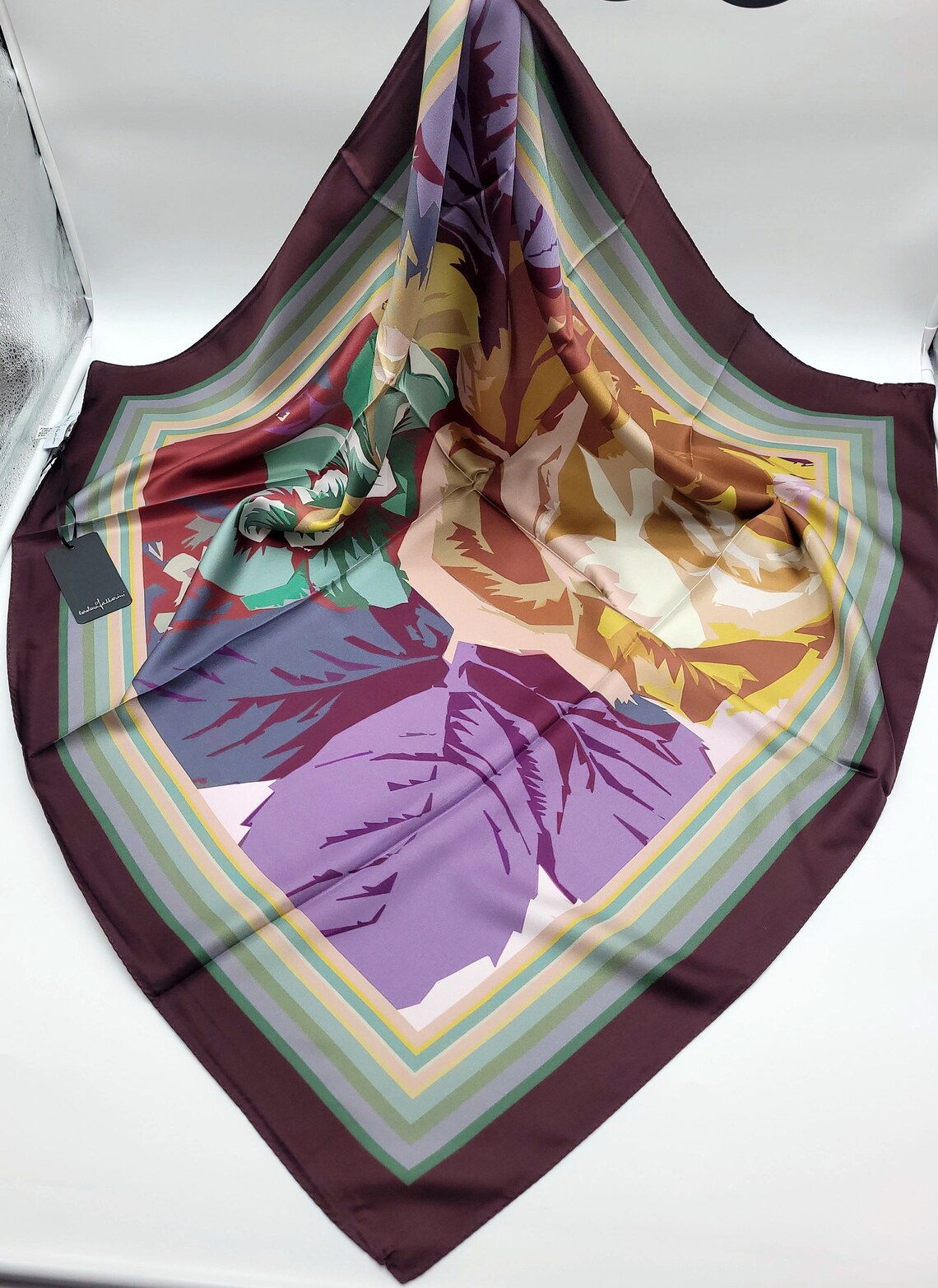 Italian Designer Floral Silk Twill Square Scarf 35x35 Made in Italy ...