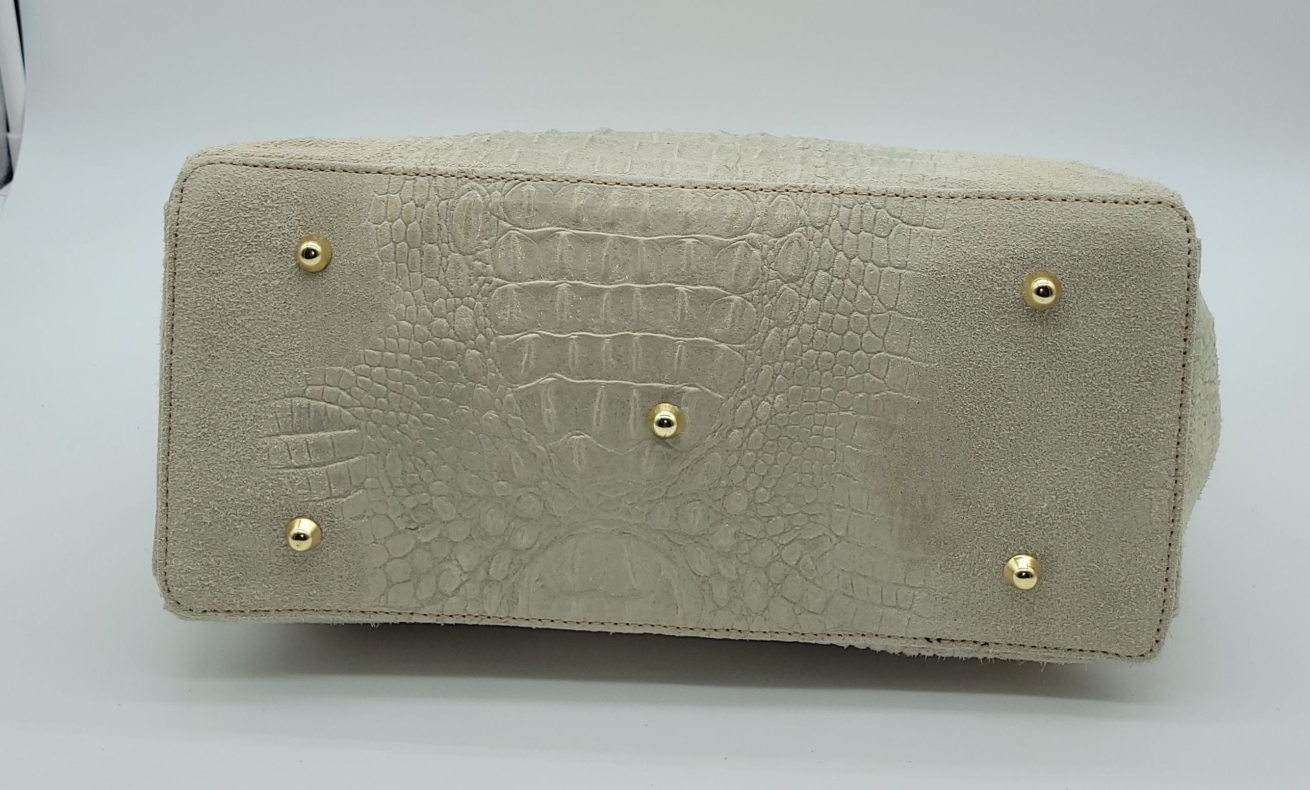 Italian Lock & Key Genuine Croc Embossed Leather Suede Handbag - Etsy