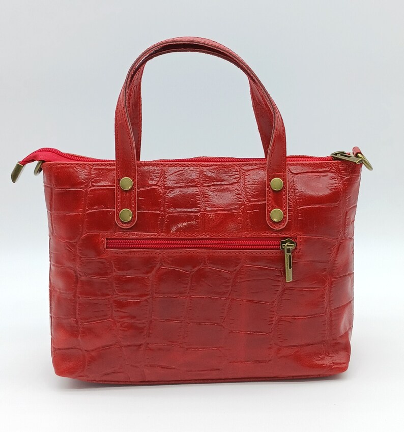 Italian Genuine Croc Embossed Leather Handbag Satchel Red – Made in ...