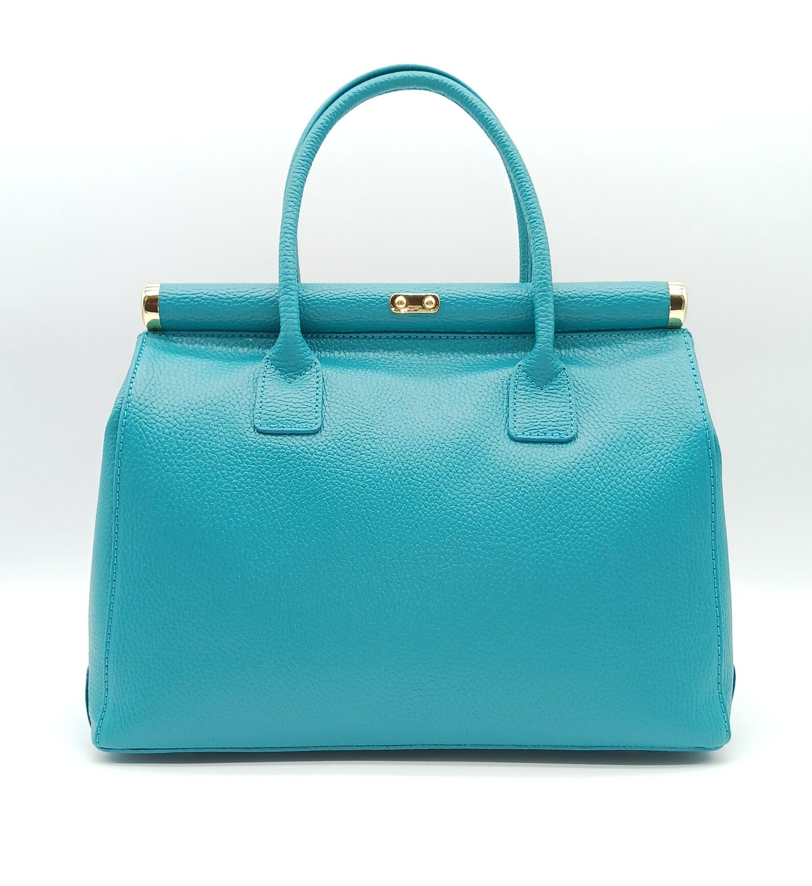Turquoise Italian Lock & Key Genuine Pebble Leather Handbag Satchel ...