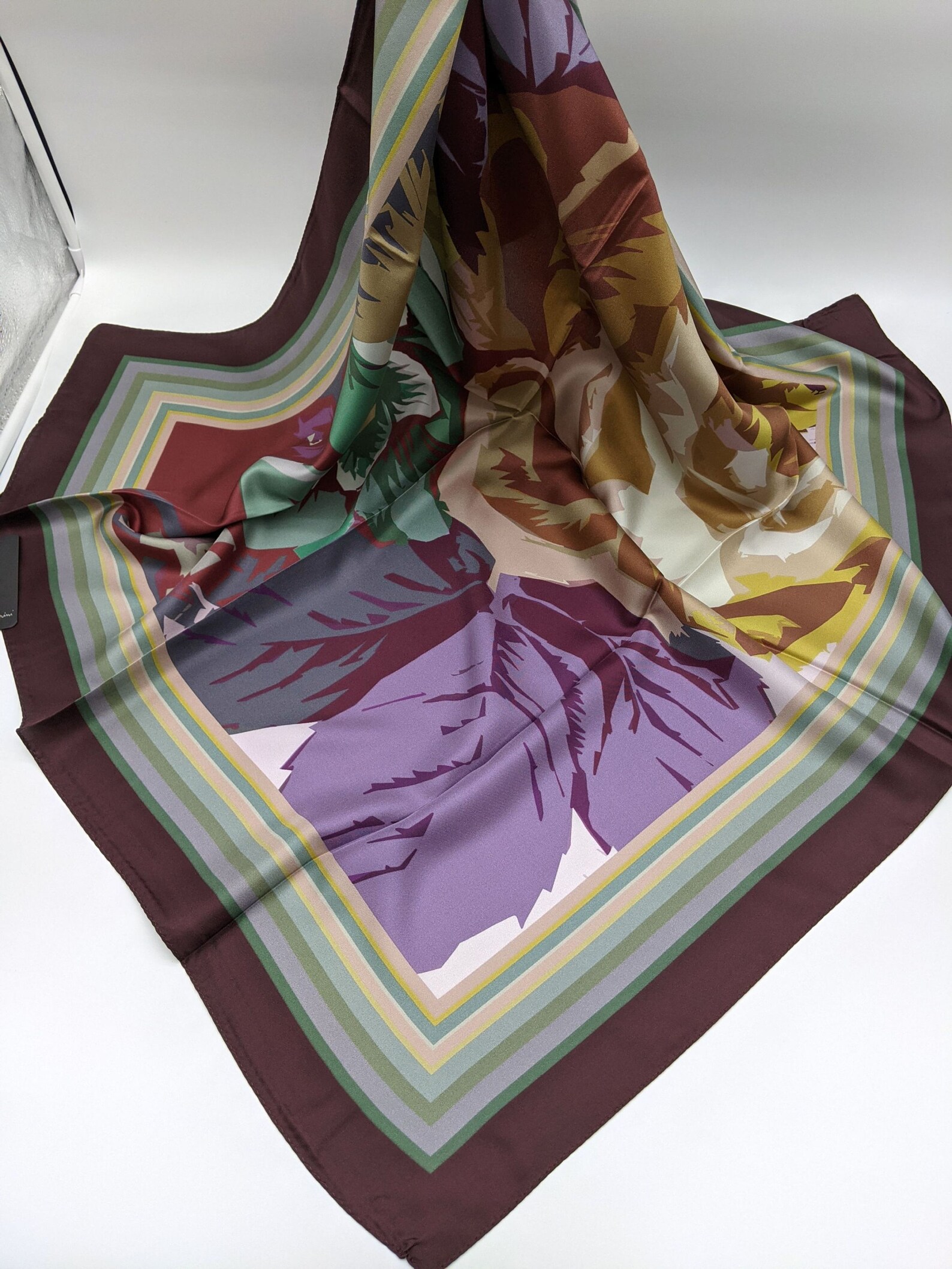 Italian Designer Floral Silk Twill Square Scarf 35x35 Made in Italy ...