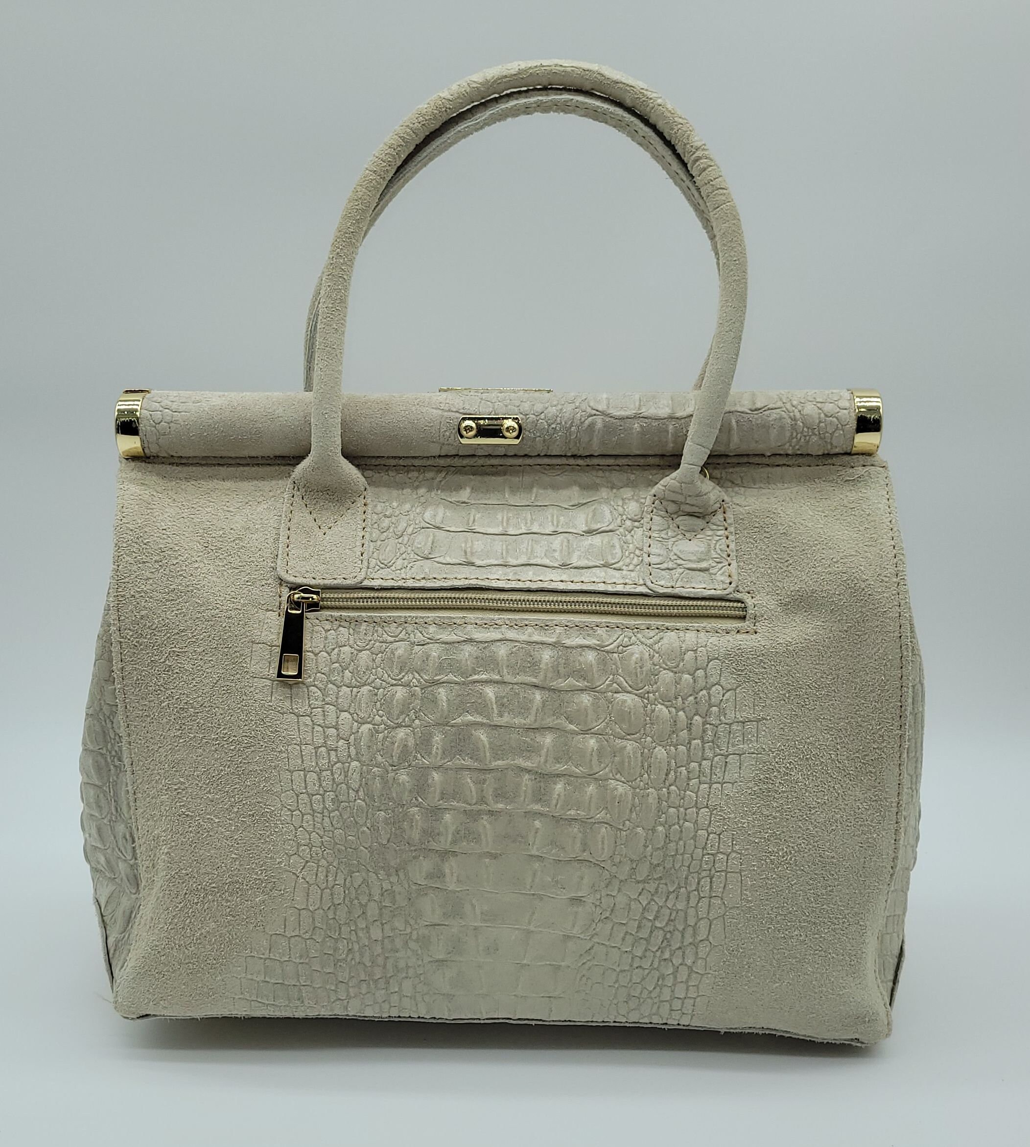 Italian Lock & Key Genuine Croc Embossed Leather Suede Handbag - Etsy