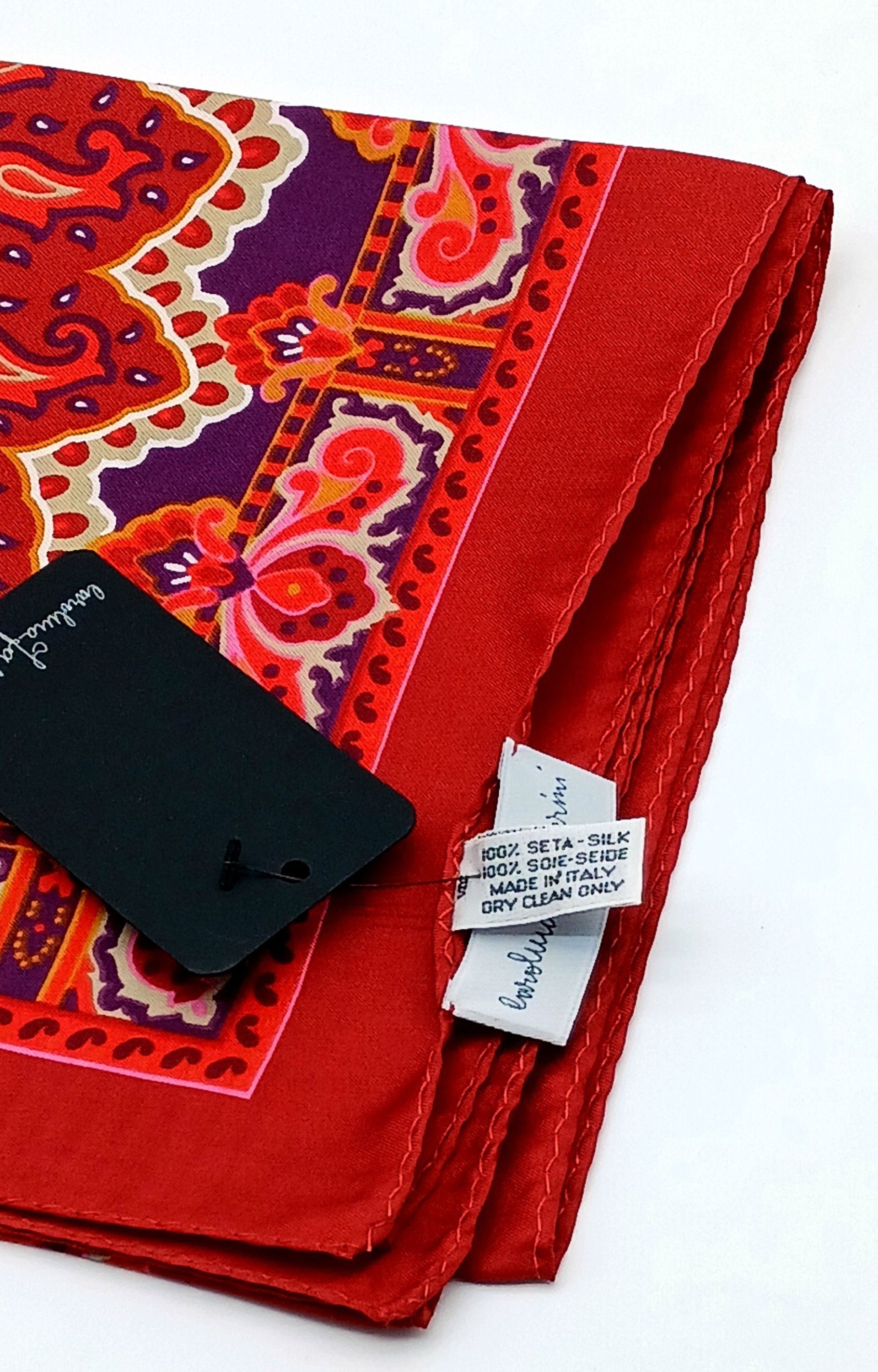 Italian Designer Red Paisley Silk Twill Scarf 35x35 – Made in Italy - Etsy