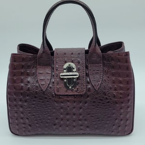 Italian Genuine Leather Croc Embossed Satchel Handbag Bordeaux – Made ...