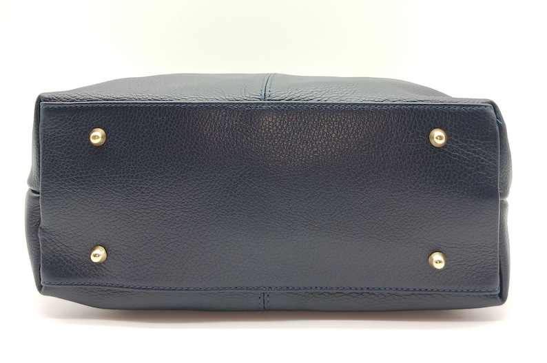 Dark Blue Italian Genuine Pebble Leather Hobo Shoulder Handbag – Made ...