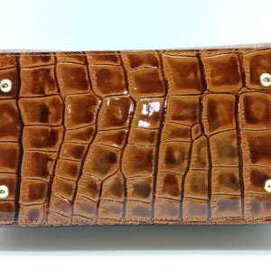 Italian Lock & Key Shiny Croc Embossed Genuine Leather Handbag Satchel ...