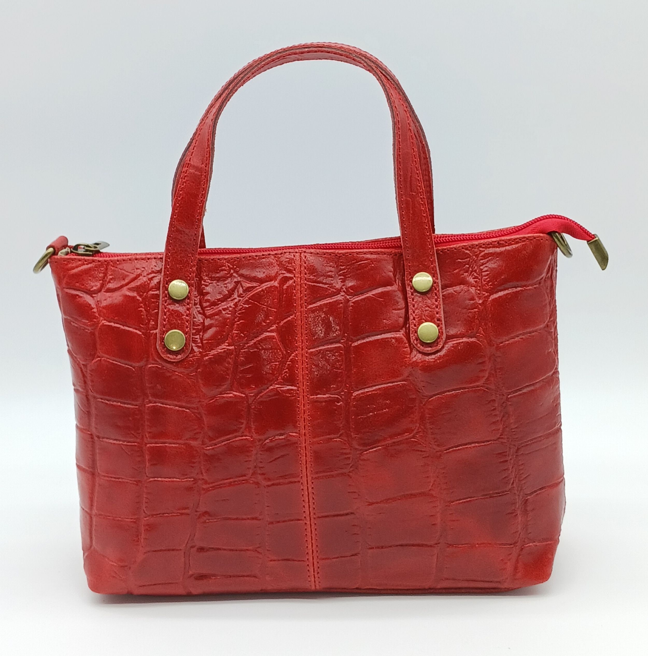 Italian Genuine Croc Embossed Leather Handbag Satchel Red – Made in ...