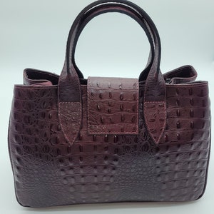 Italian Genuine Leather Croc Embossed Satchel Handbag Bordeaux – Made ...