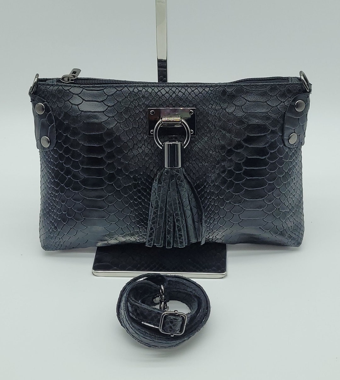 Italian Snake Embossed Genuine Leather Crossbody Handbag – Made in ...