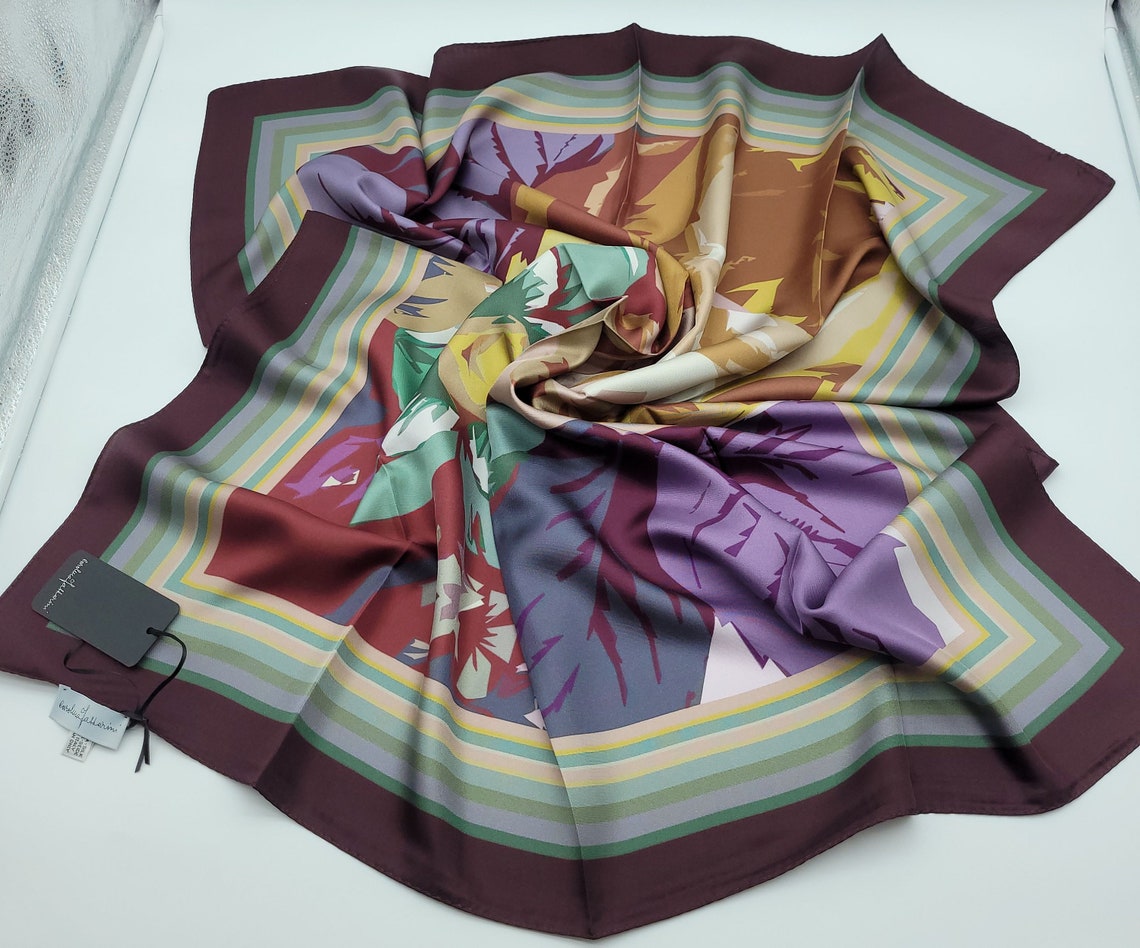 Italian Designer Floral Silk Twill Square Scarf 35x35 Made in Italy ...