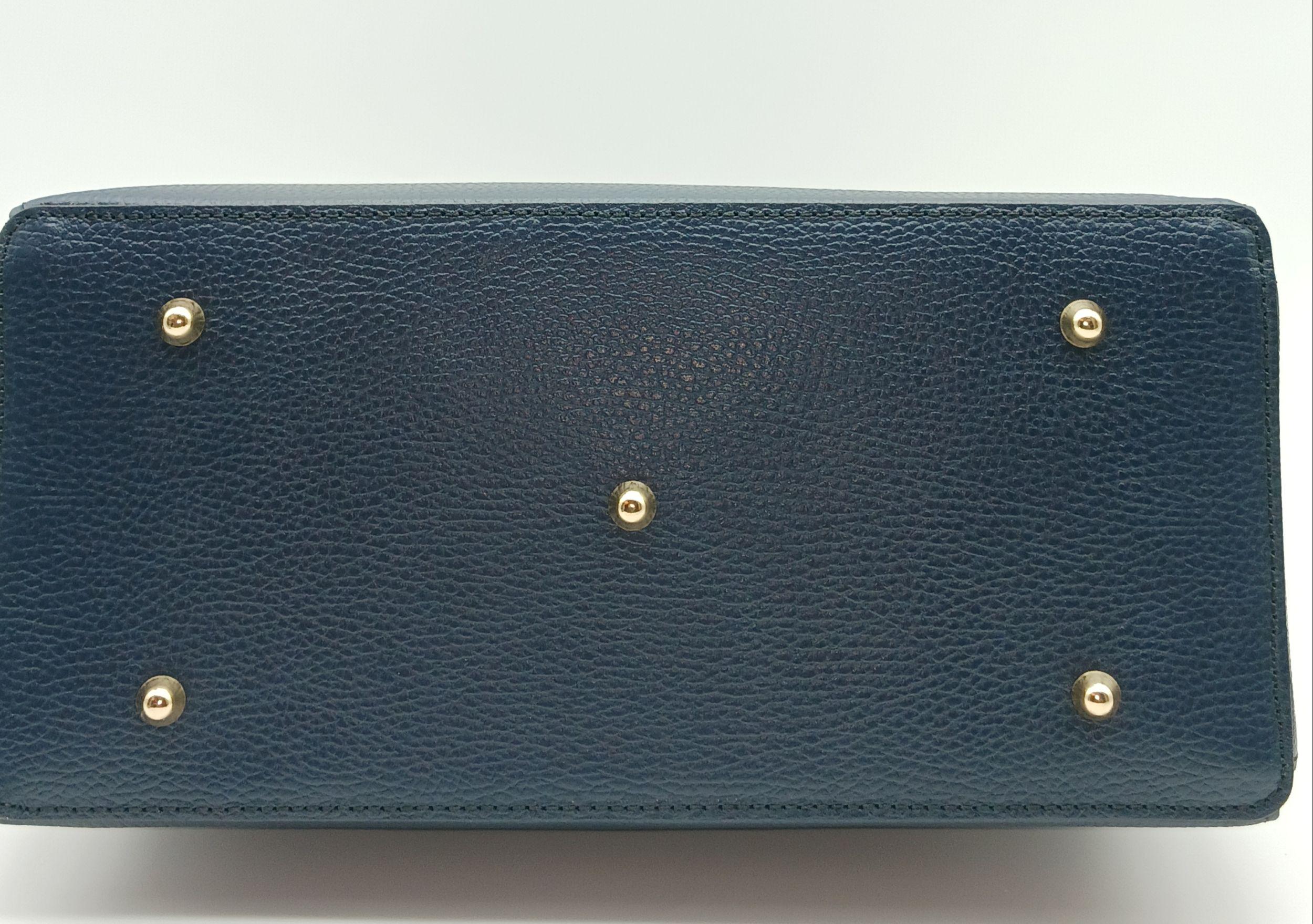 Italian Lock & Key Genuine Pebble Leather Handbag Satchel Dark Blue ...