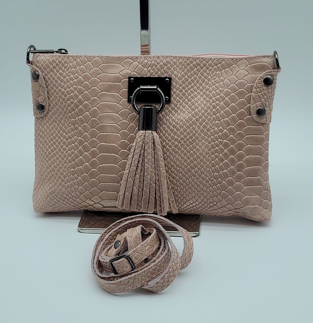 Italian Snake Embossed Genuine Leather Crossbody Handbag – Made in ...