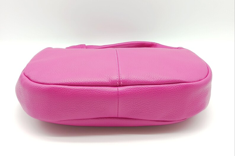 Italian Genuine Fuchsia Pebble Leather Hobo Shoulder Handbag – Made in ...