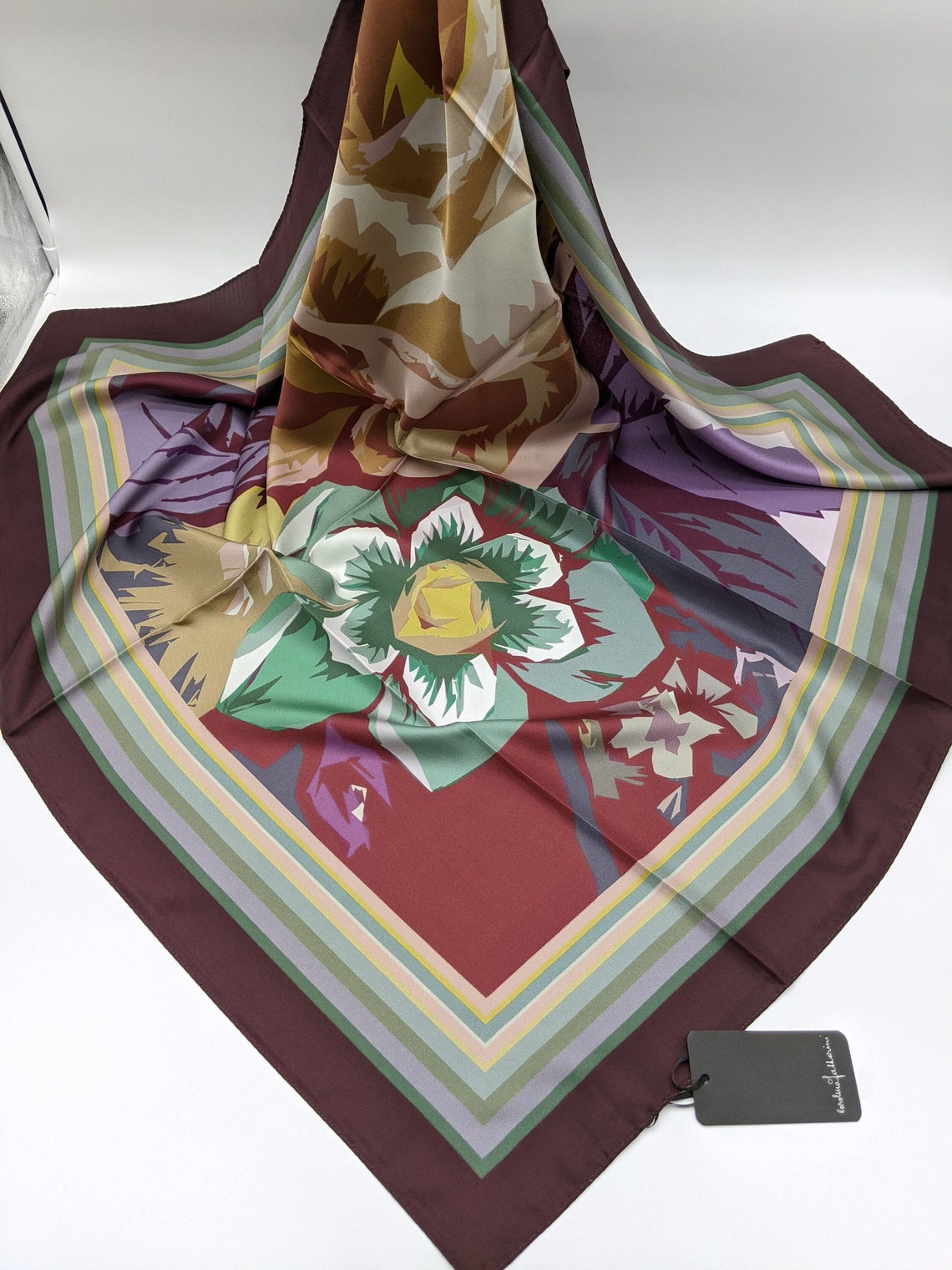 Italian Designer Floral Silk Twill Square Scarf 35x35 – Made in Italy ...