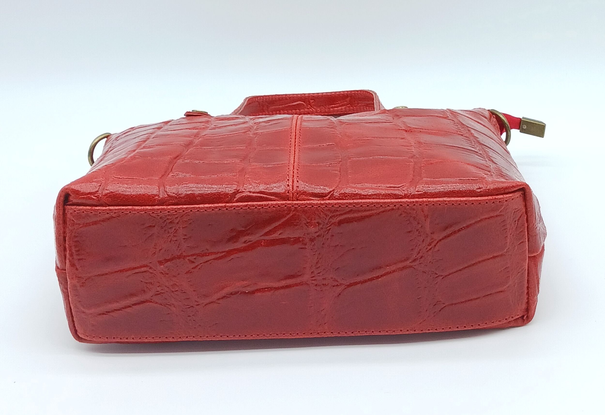 Italian Genuine Croc Embossed Leather Handbag Satchel Red Made in Italy ...