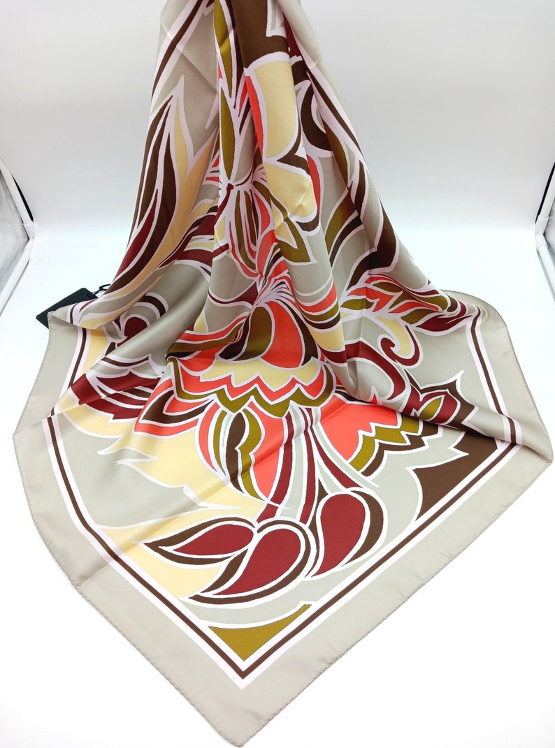 Italian Floral Design Silk Twill Square Scarf 35x35 – Made in Italy ...