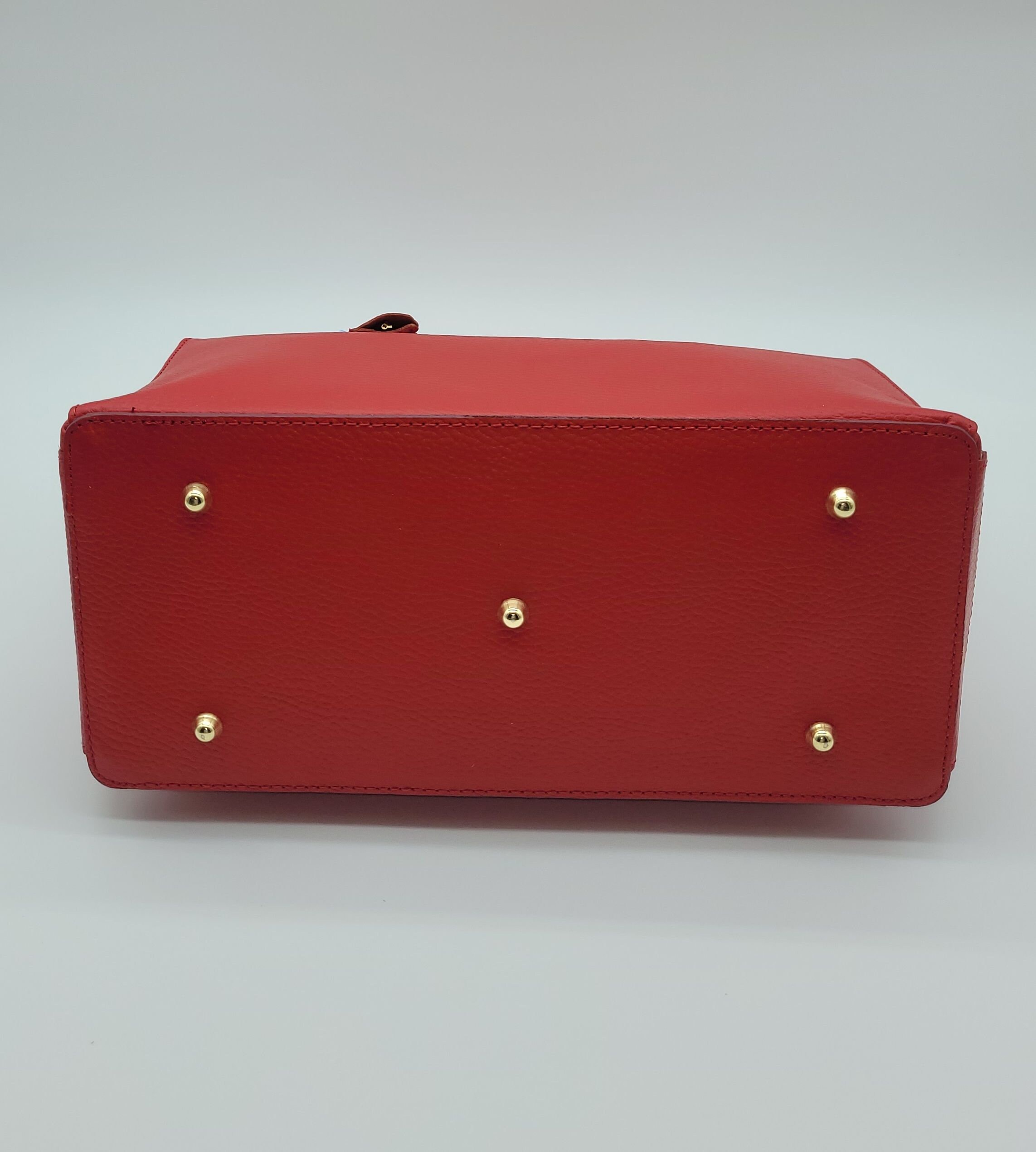Italian Lock & Key Genuine Pebble Leather Handbag Satchel Red Made in ...