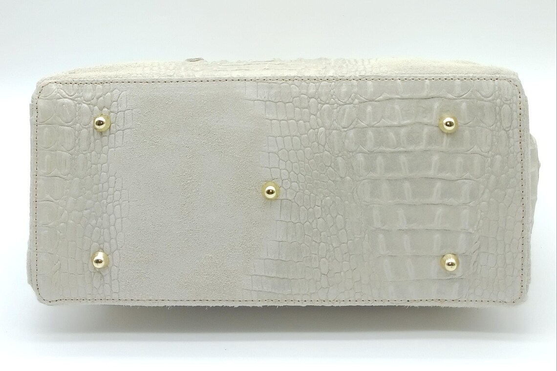 Italian Lock & Key Genuine Croc Embossed Leather Suede Handbag Satchel ...
