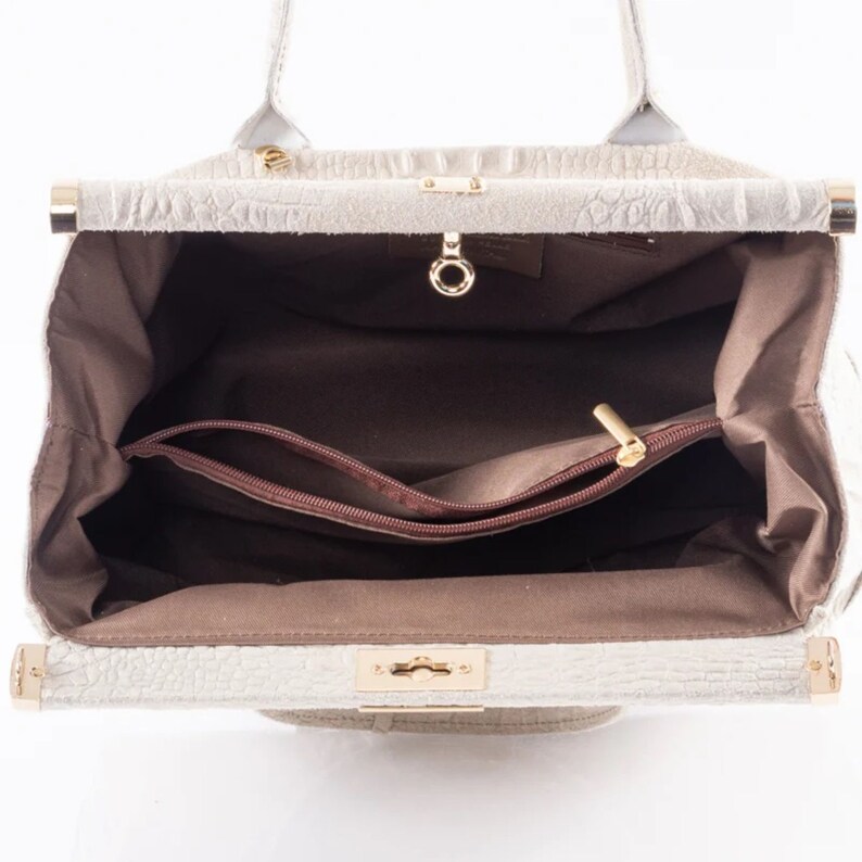 Italian Lock & Key Genuine Croc Embossed Leather Suede Handbag Satchel ...