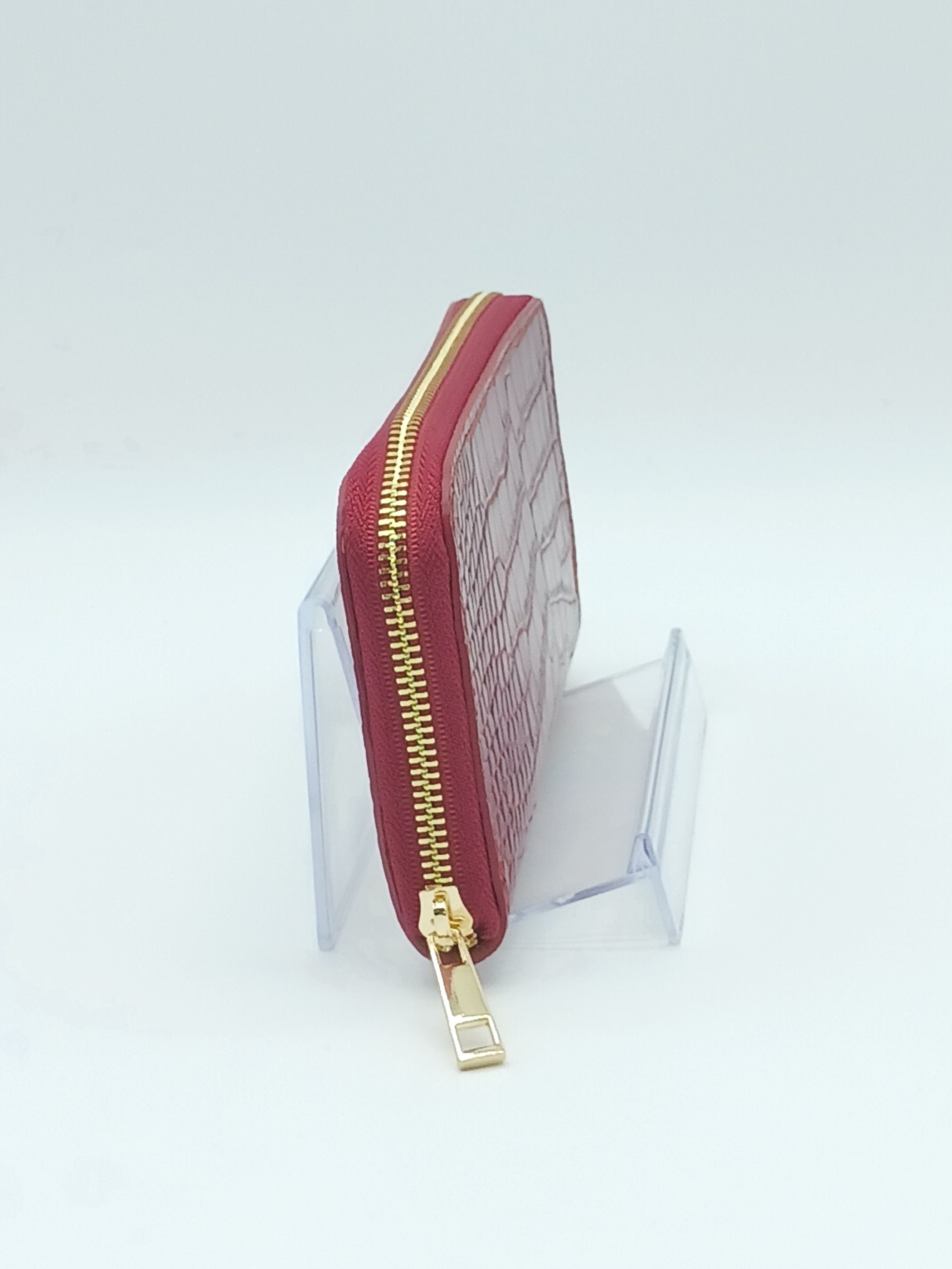 Italian Genuine Croc Embossed Leather Zip Wallet – Made in Italy - Dark ...