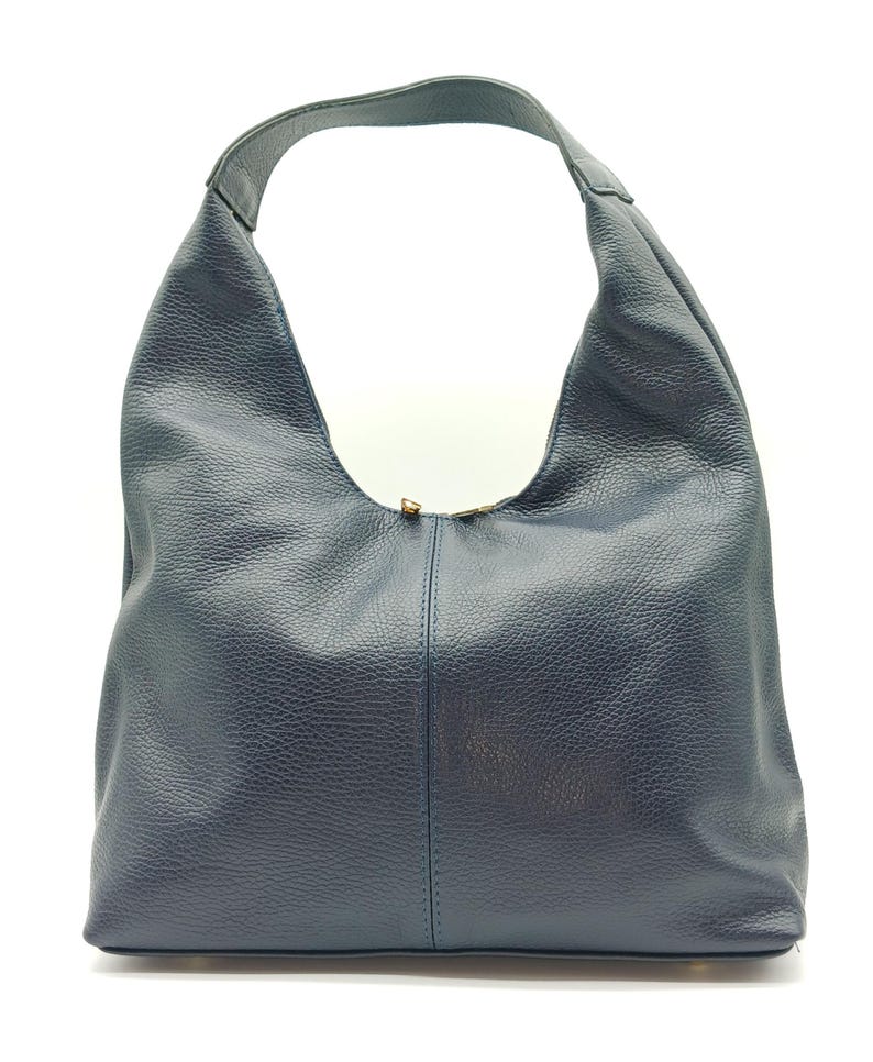 Dark Blue Italian Genuine Pebble Leather Hobo Shoulder Handbag – Made ...