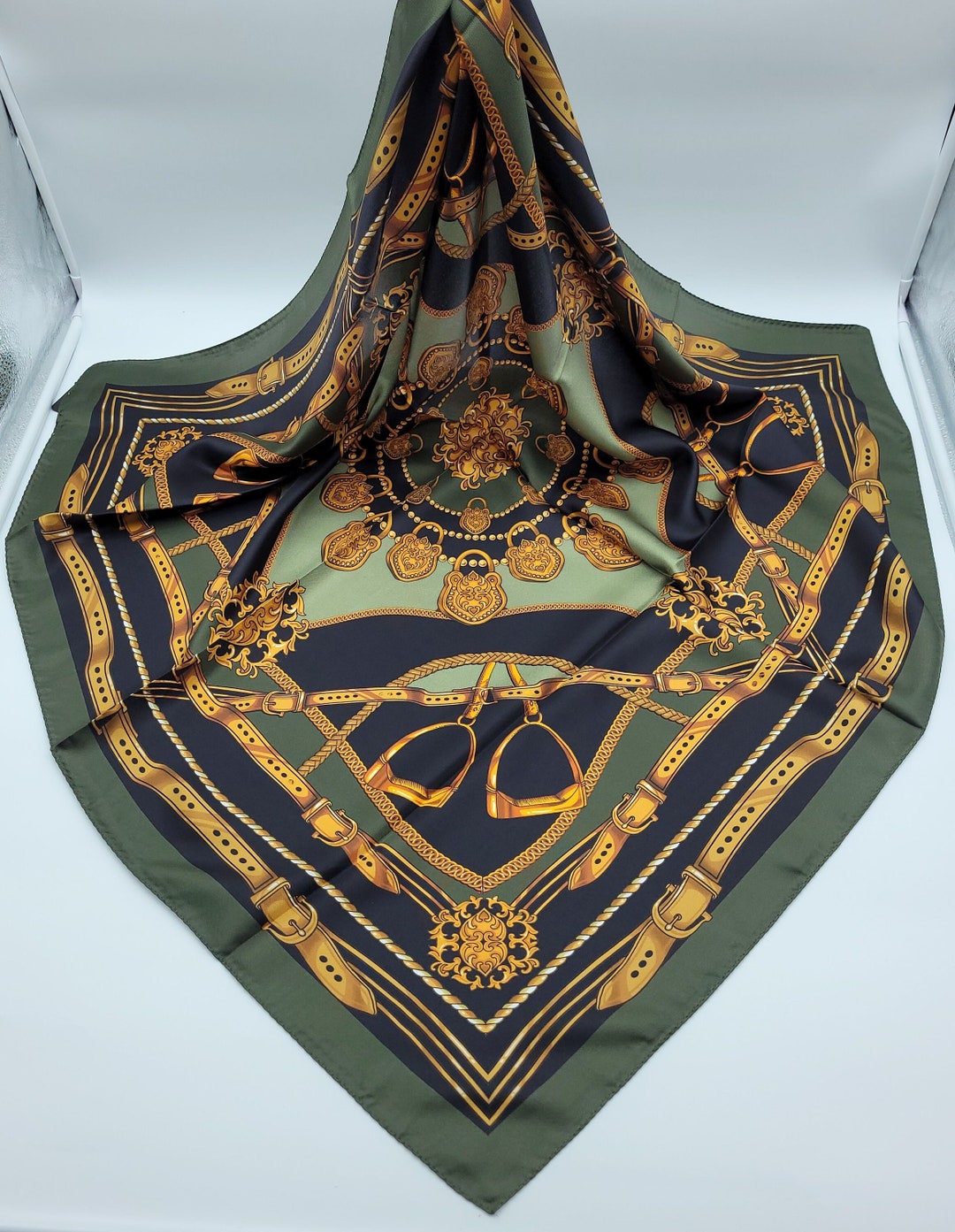 Italian Designer Silk Twill Square Scarf 35x35 Made in Italy Olive ...