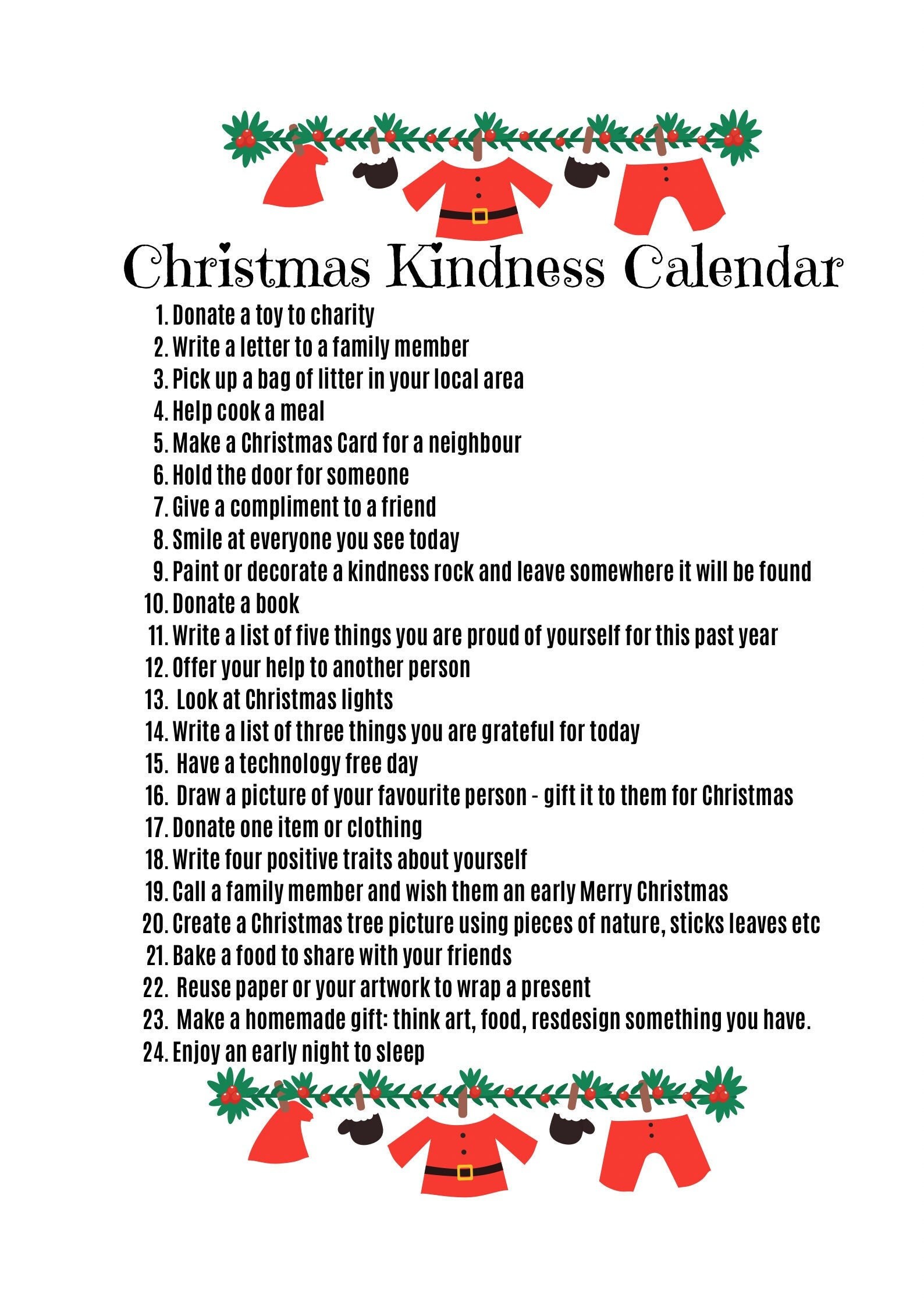 Christmas Kindness Calendar - Etsy