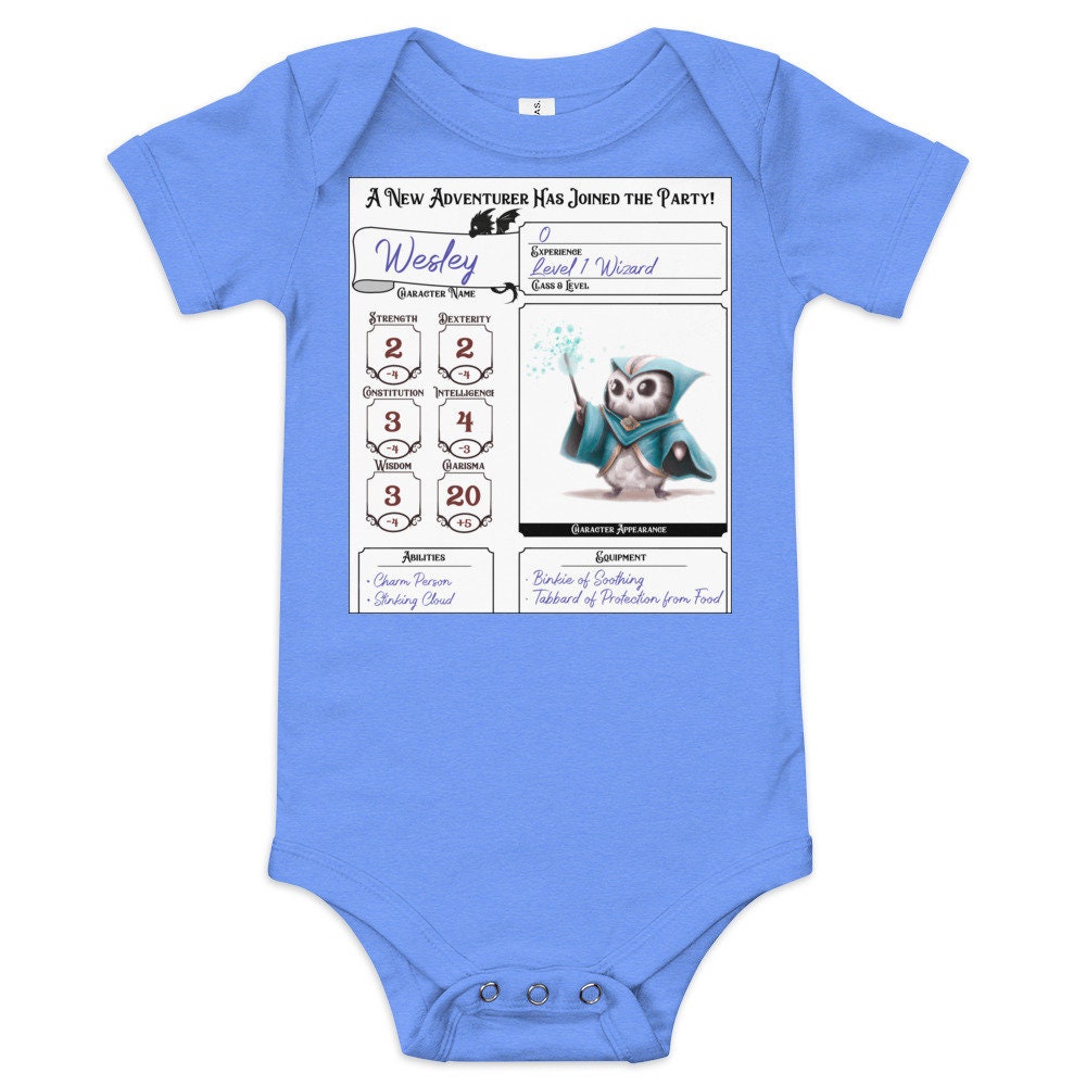 Personalized Baby Character Sheet Onesie Custom Dnd Baby Announcement ...