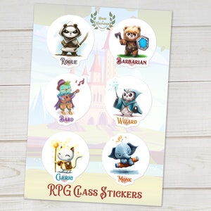 RPG Classes Sticker Sheet | 6 Dnd Classes Stickers, Cute Dnd Dragons ...