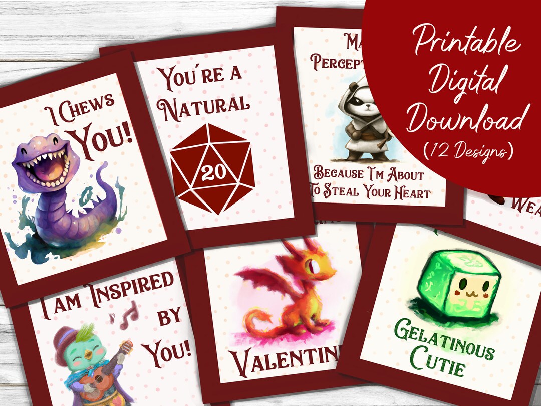 RPG Dnd Valentines - Print-at-home Digital Download | Funny Dnd ...
