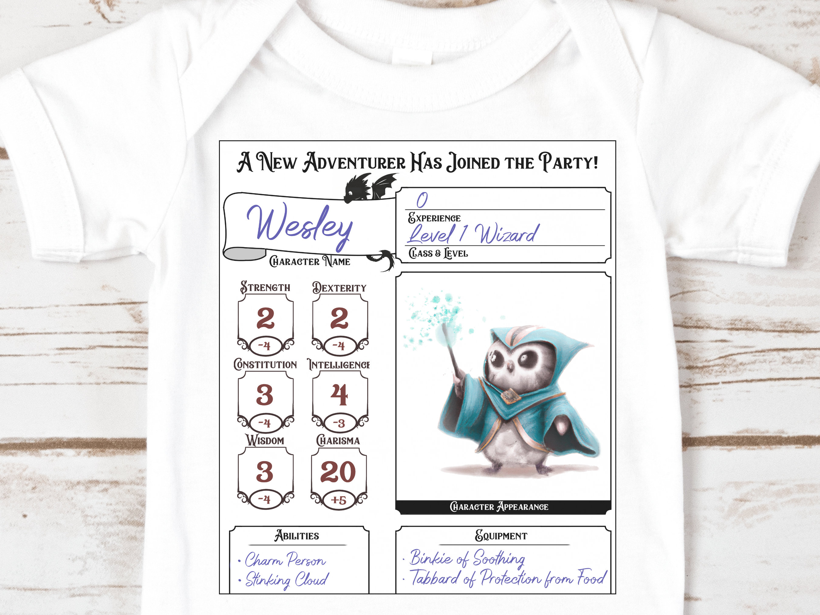 Personalized Baby Character Sheet Onesie Custom Dnd Baby Announcement ...