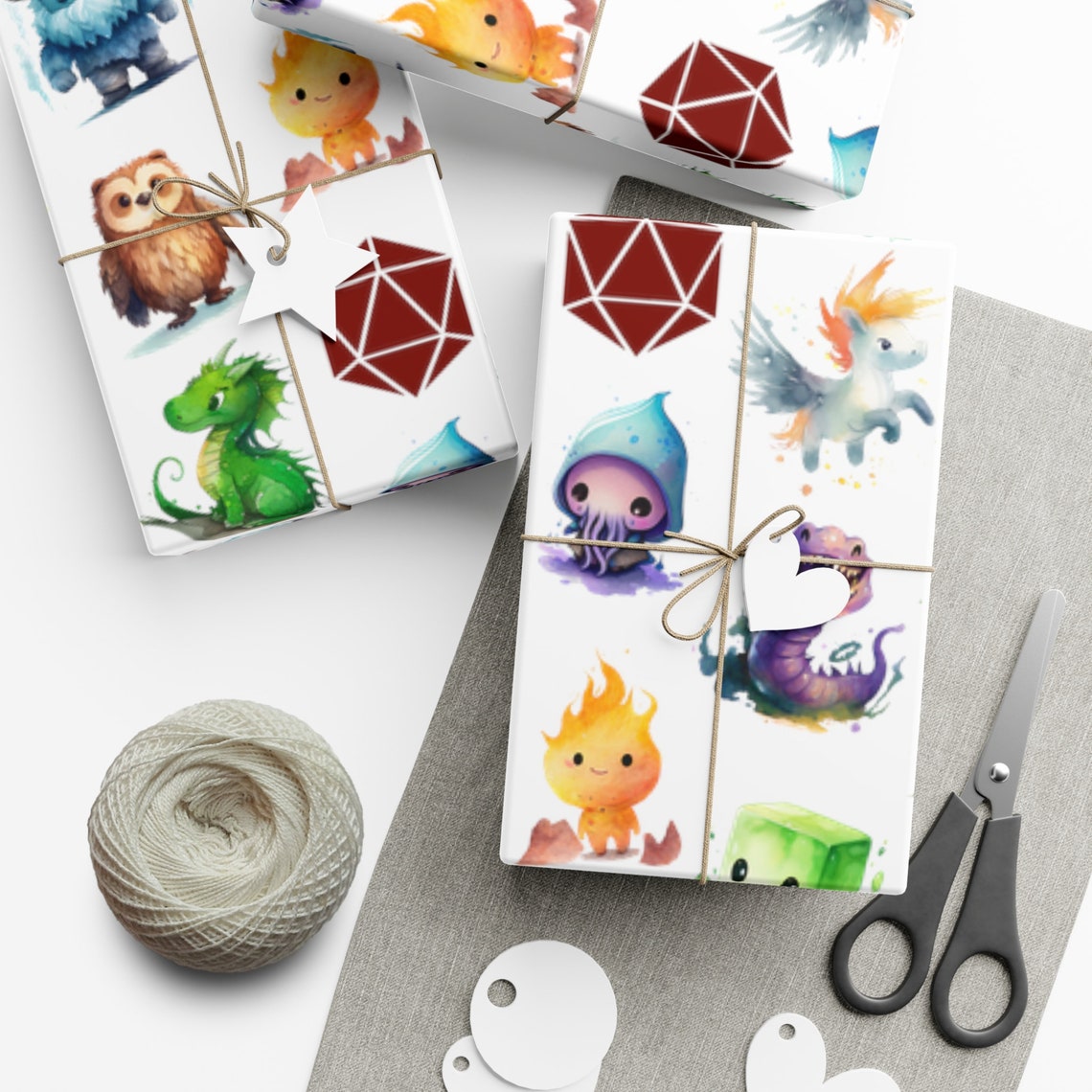 RPG / Dnd Monsters Gift Wrapping Paper Dnd Christmas Paper, Cute Gamer ...
