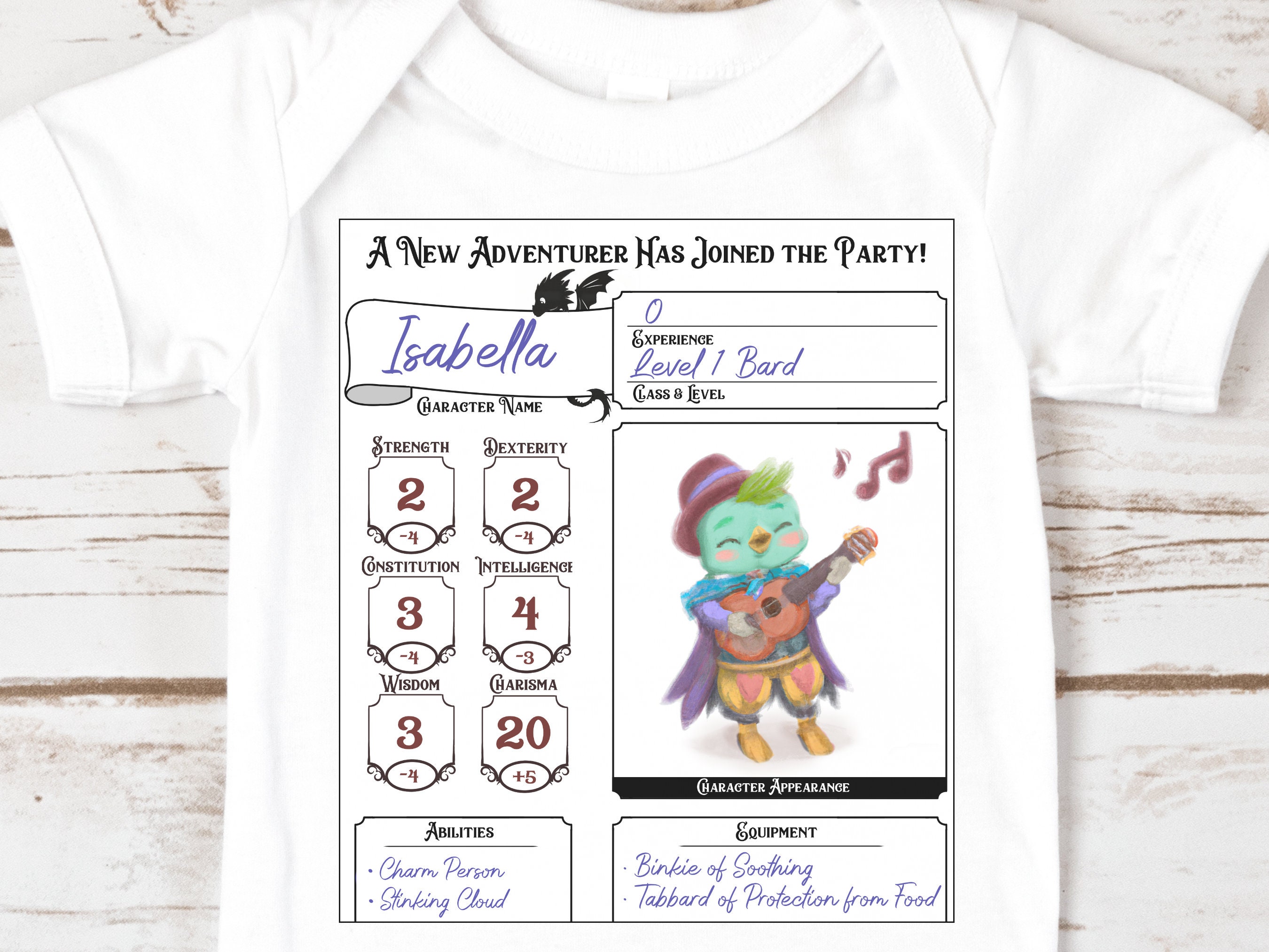 Personalized Baby Character Sheet One-piece | Custom Dnd Baby ...