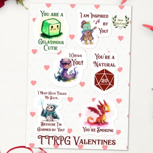 TTRPG Valentines Sticker Sheet | 6 Dnd Valentines Stickers, Funny ...
