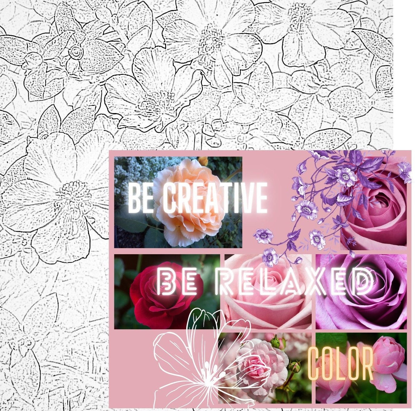 5 Pack | Negative Space Flower Coloring Pages | Adult Coloring for ...