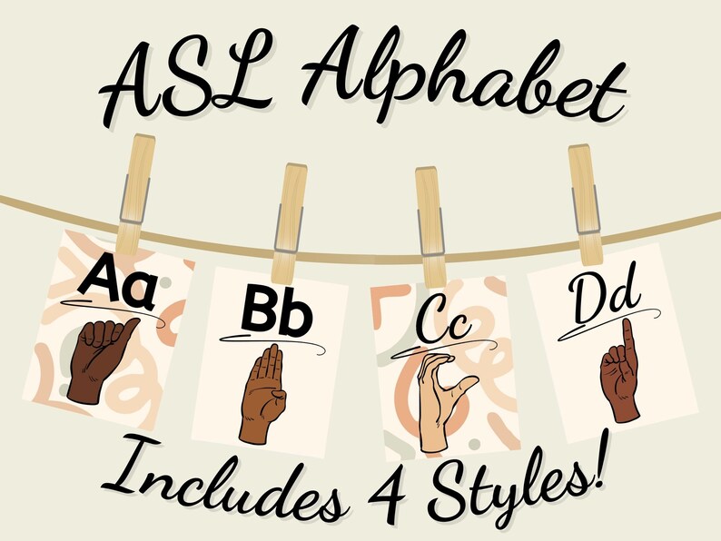 ASL Alphabet Posters - American Sign Language - Minimalistic - Boho ...