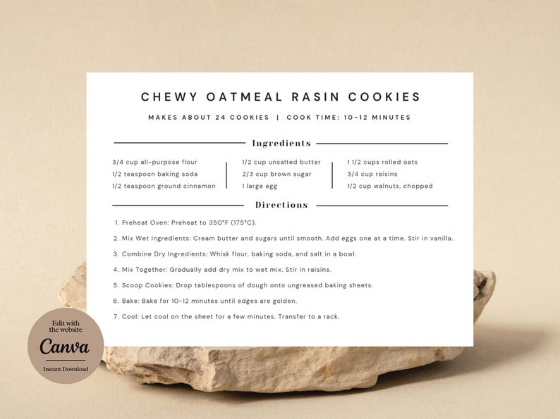 Editable Canva Recipe Card Step by Step Directions Baking Ingredients ...