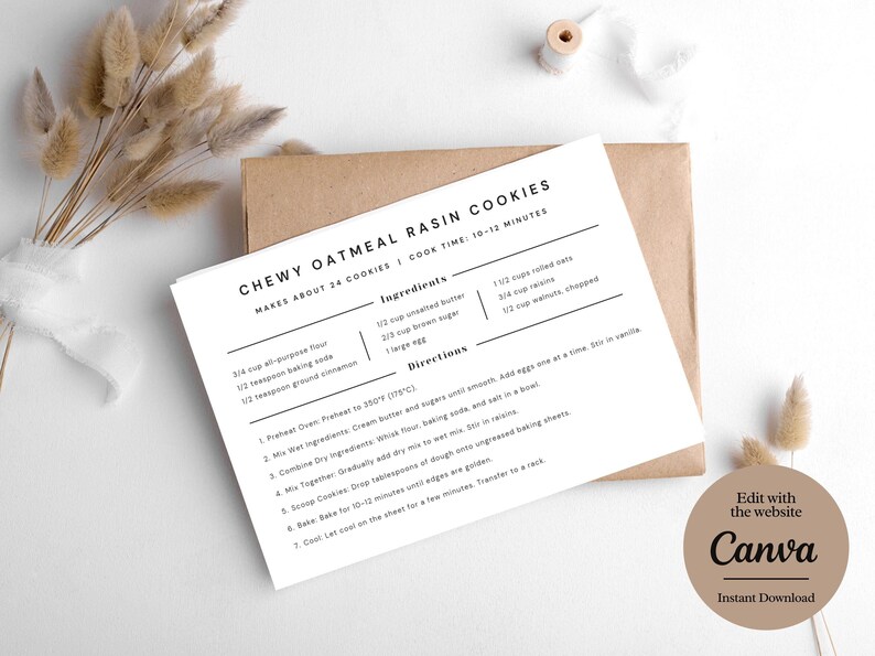Editable Canva Recipe Card Step by Step Directions Baking Ingredients ...