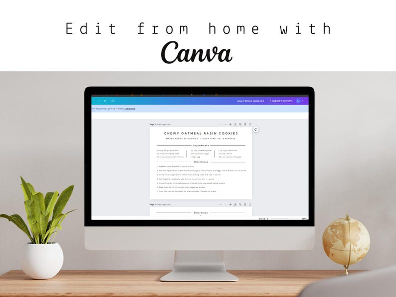 Editable Canva Recipe Card Step by Step Directions Baking Ingredients ...